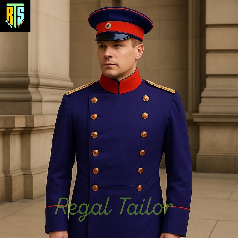 Imperial Guard-inspired Royal Blue Military Coat With Red Accents With ...