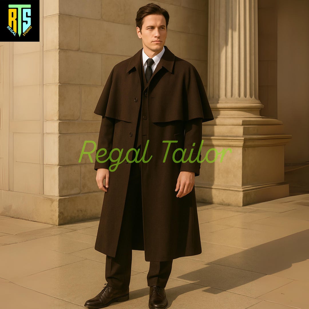 Dark Brown Wool Inverness Cape Coat – Classic Victorian Overcoat for ...