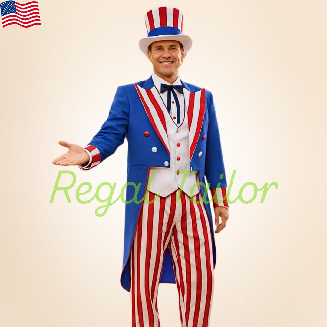 Uncle Sam Wool Tailcoat Costume | Patriotic American Flag Suit | 4th of ...