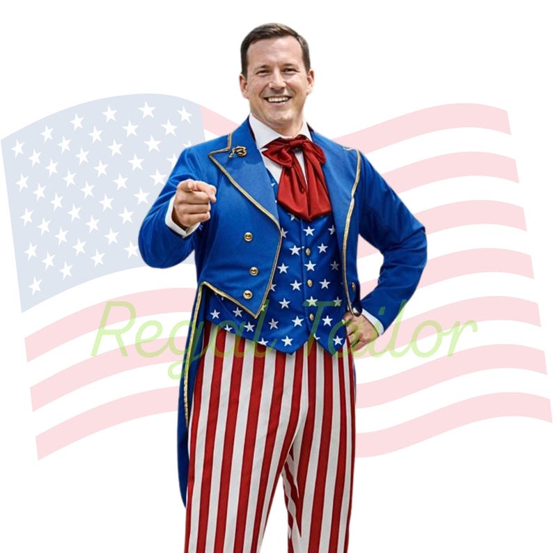 Men’s Patriotic Wool Tailcoat Suit – Star Vest With Red Stripe Pants ...