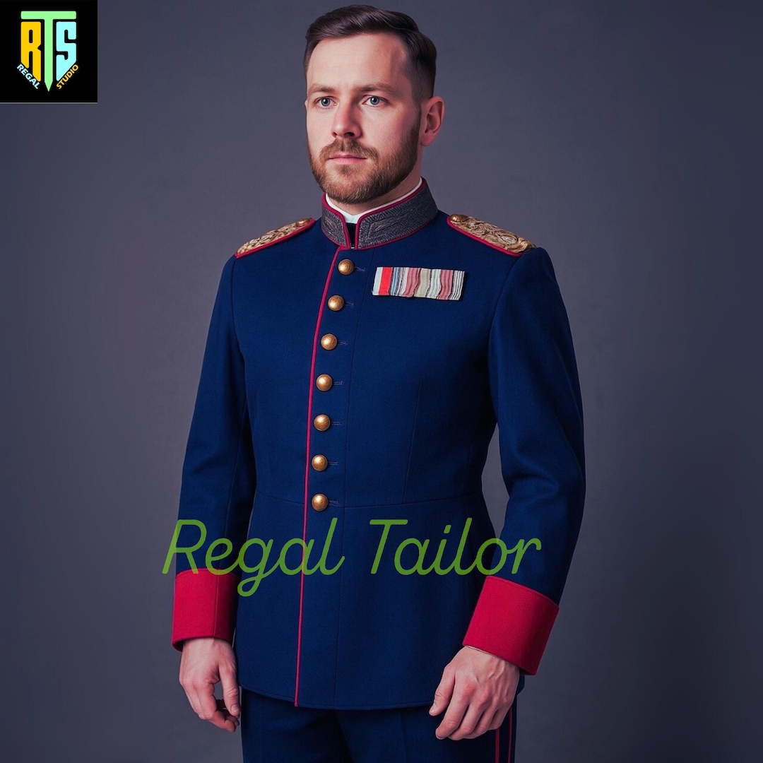 Royal Blue Military Uniform – Gold Buttons - Red Cuffs - Shoulder ...