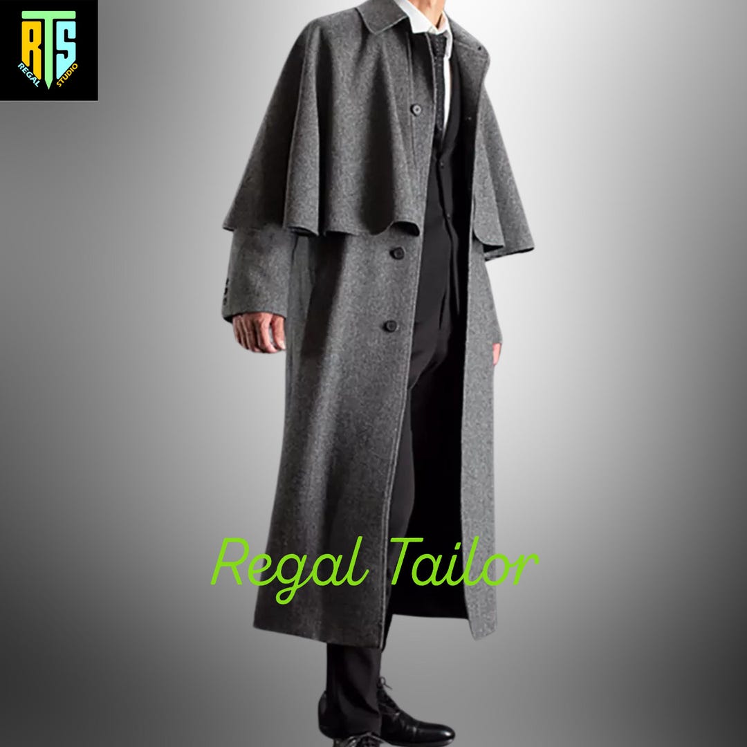 Gray Inverness Cape Coat – A Custom Made Wool Overcoat With A Classic ...