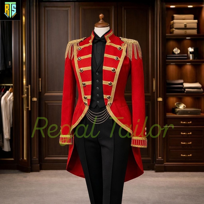 Women’s Red Ringmaster Wool Jacket - Circus Ringmaster Tailcoat - Gold ...