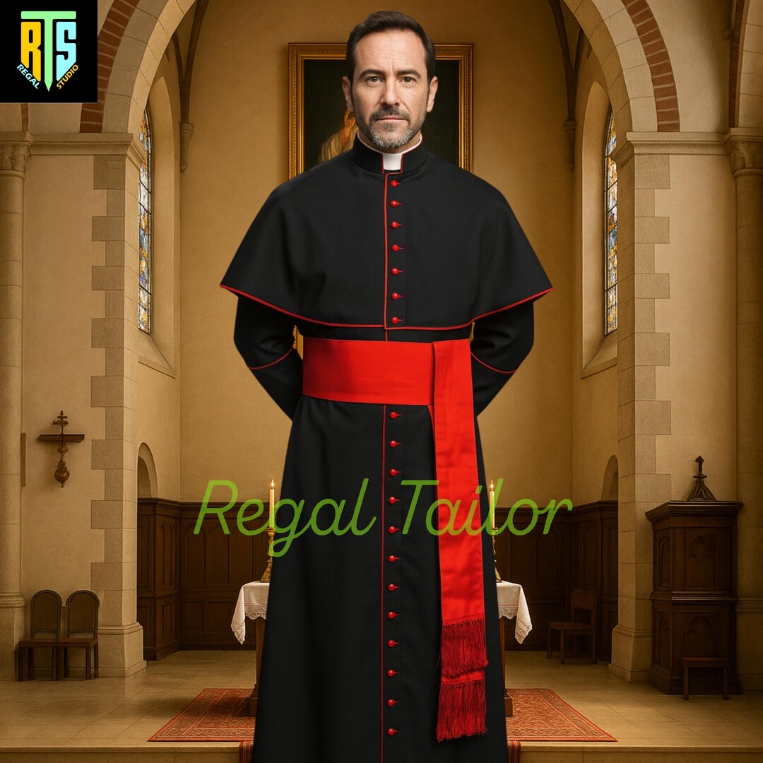 Traditional Black Cassock With Red Piping – Clergy Outfit, Shoulder ...