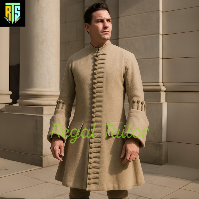 Regency Style Beige Wool Frock Coat – Vintage Military Inspired Outfit ...