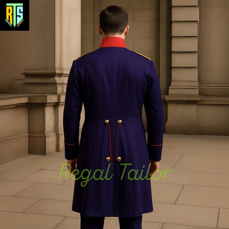 Imperial Guard-inspired Royal Blue Military Coat With Red Accents With ...