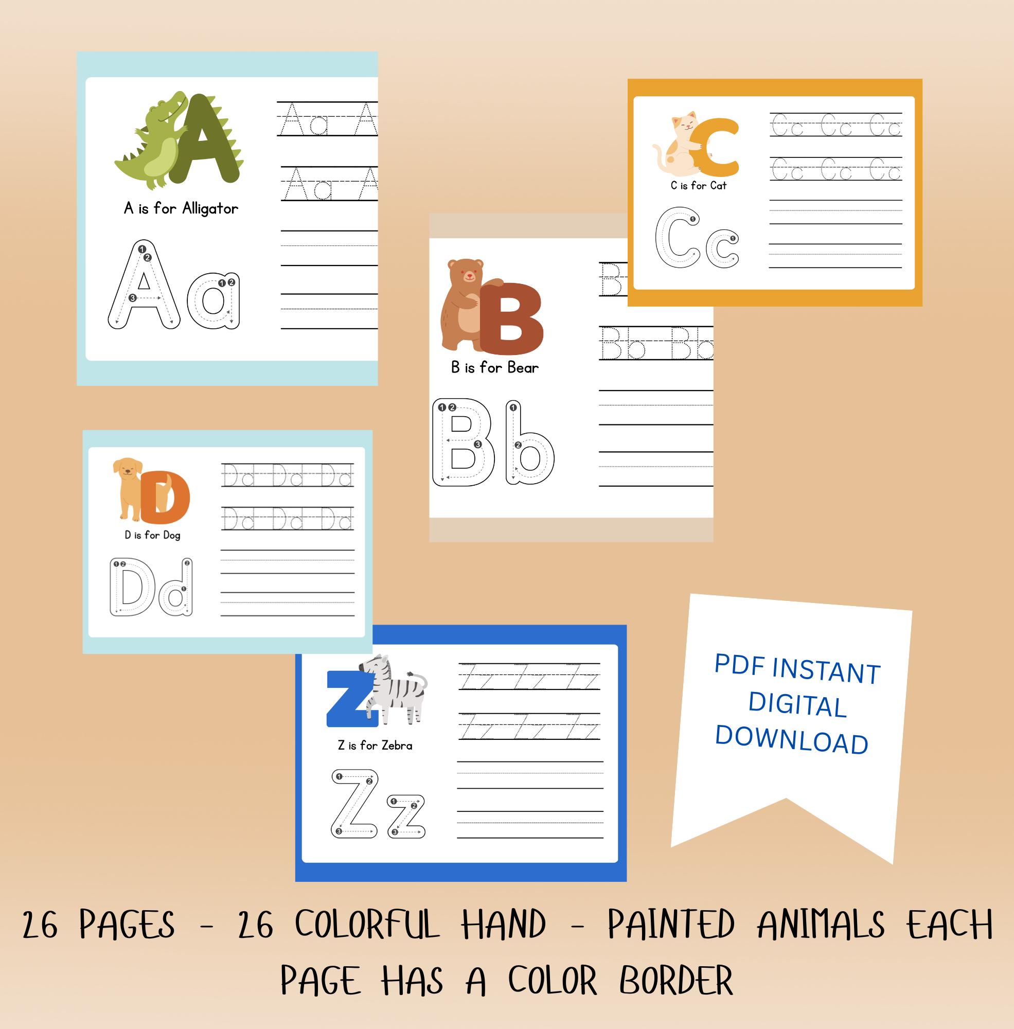 Animal Alphabet Tracing Cards | Printable A-Z Uppercase & Lowercase ...