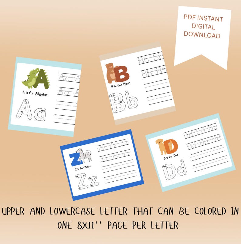 Animal Alphabet Tracing Cards | Printable A-Z Uppercase & Lowercase ...