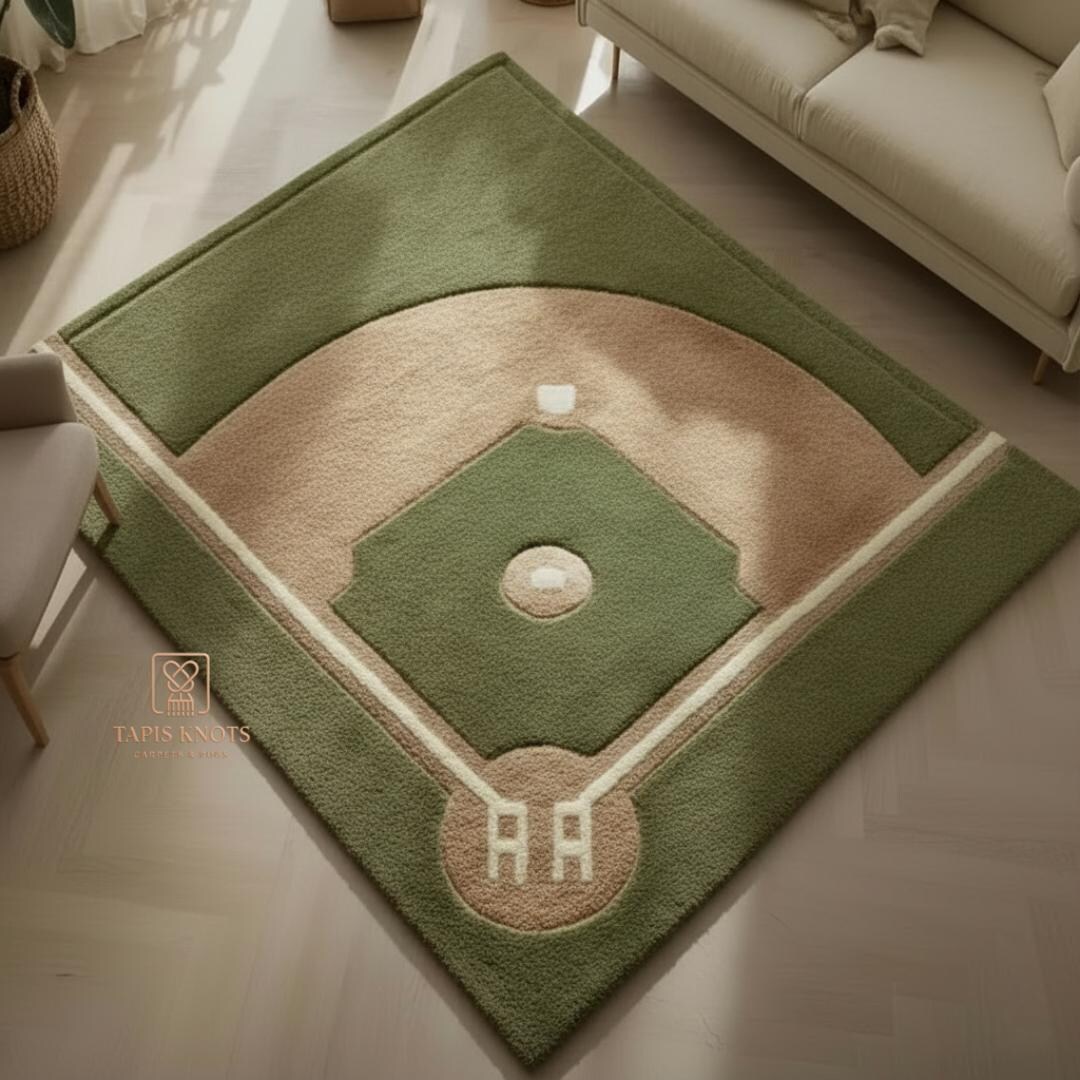 Hand Tufted Wool Baseball Field Rug | Kids Playroom Sports Carpet ...