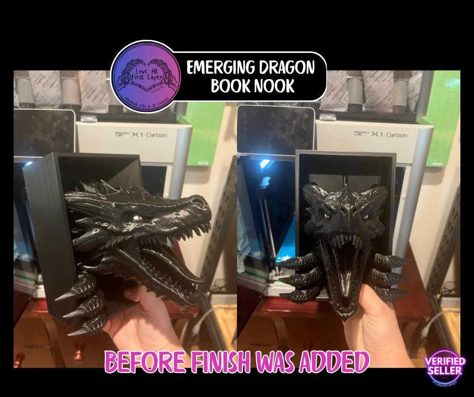 Emerging Dragon Book Nook | 3D Printed Fantasy Bookshelf Insert ...