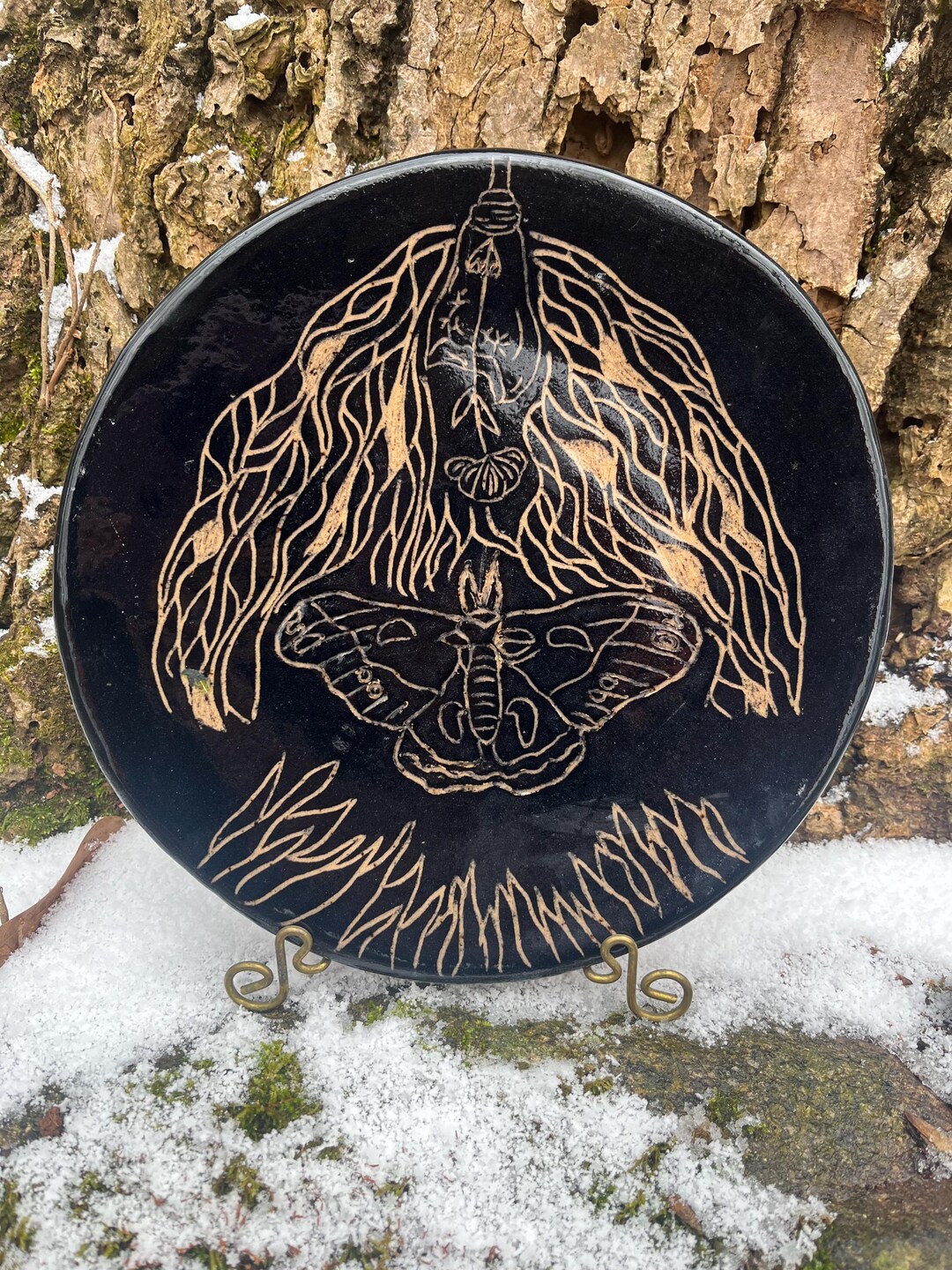 Medium Carved Black Moth Plate - Etsy
