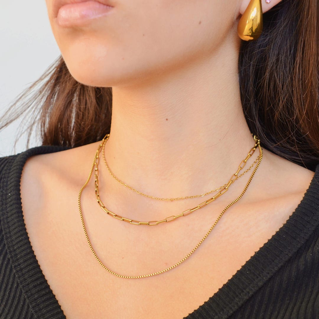 Triple Layered Chains, 3 in 1 Necklace, Handmade Necklace, Waterproof ...