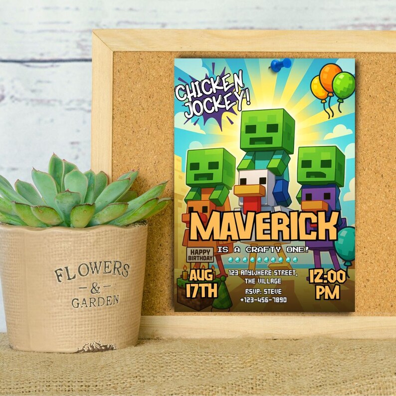 Chicken Jockey Trio Minecrafted Birthday Invitation (editable) - Etsy ...