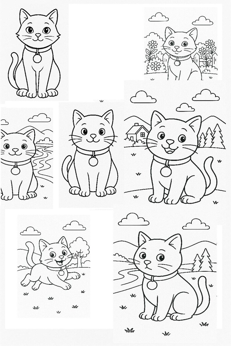 Printable Cat Coloring Pages With Tag - 8 Unique A4 Designs With ...