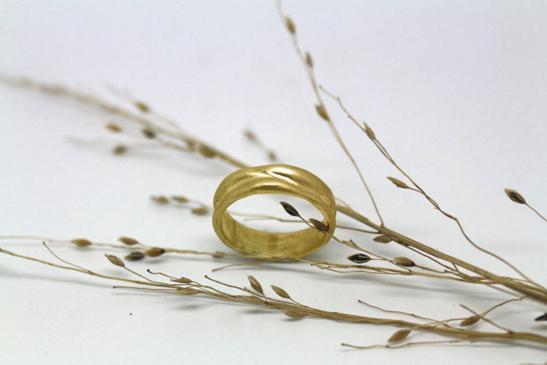 Wavy Gold Wedding Band Unique Mens or Womens Wedding Ring Modern ...