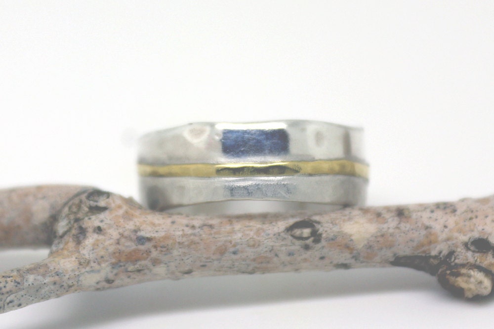 Unique Silver Wedding Ring With Inlaid 22k Gold Wire Wedding - Etsy