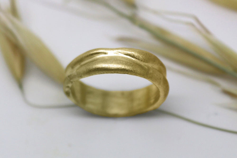 Wavy Gold Wedding Band Unique Mens or Womens Wedding Ring Modern ...