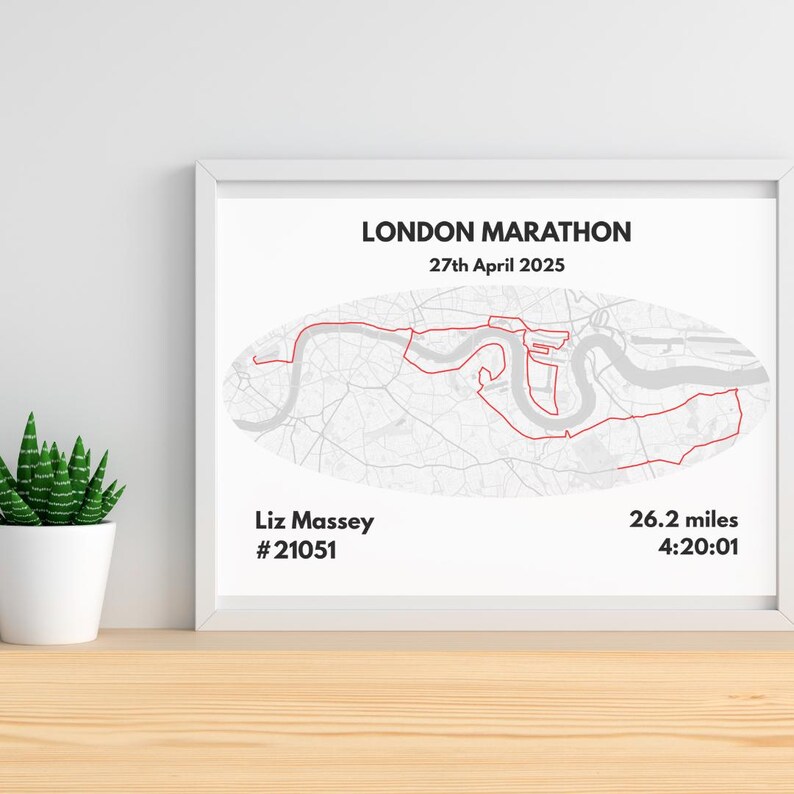 London Marathon Map Gift Poster for Finisher Race Map Personalized ...