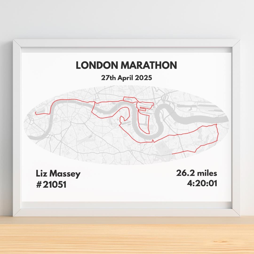 London Marathon Map Gift Poster for Finisher Race Map Personalized ...