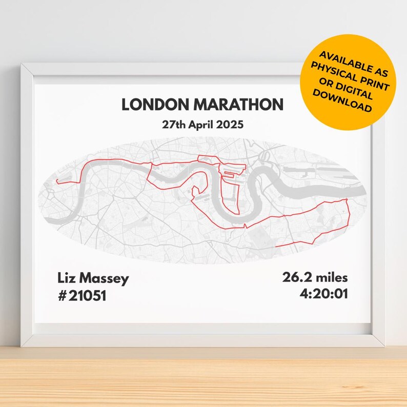 London Marathon Map Gift Poster for Finisher Race Map Personalized ...