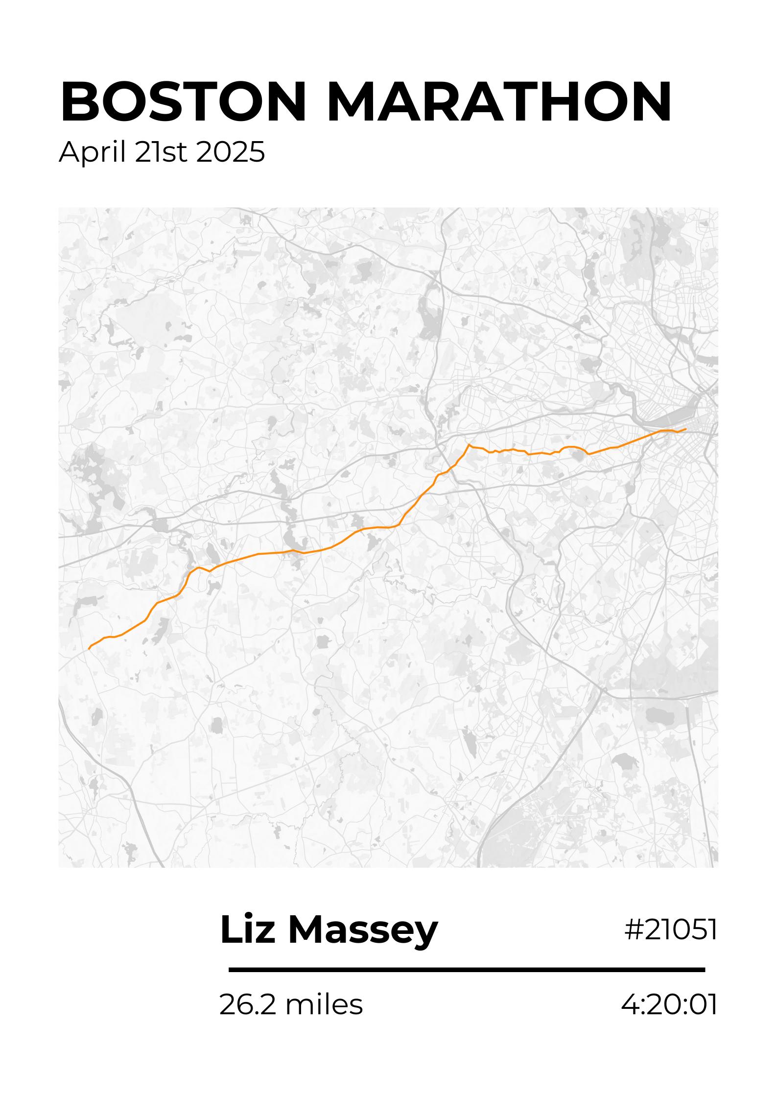 Boston Marathon Map Gift Poster for Finisher Race Map Personalized ...
