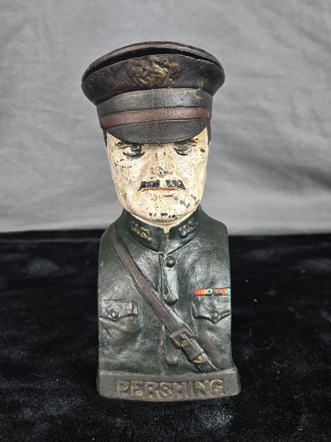 Antique General Pershing Cast Iron Coin Bank – WWI Americana, Military ...