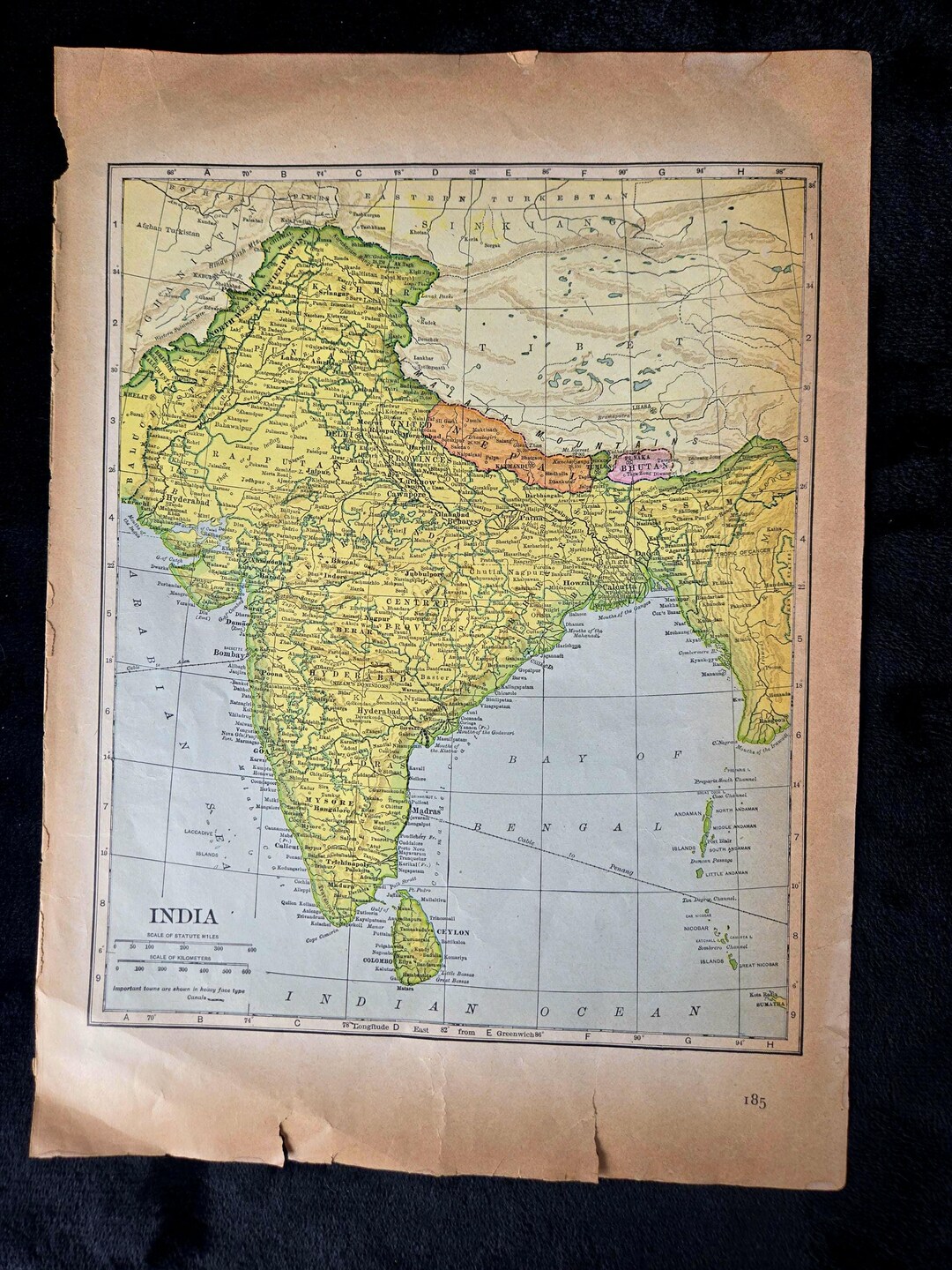 Vintage 1940s India & China Atlas Map - Double Sided Geography Page - Etsy