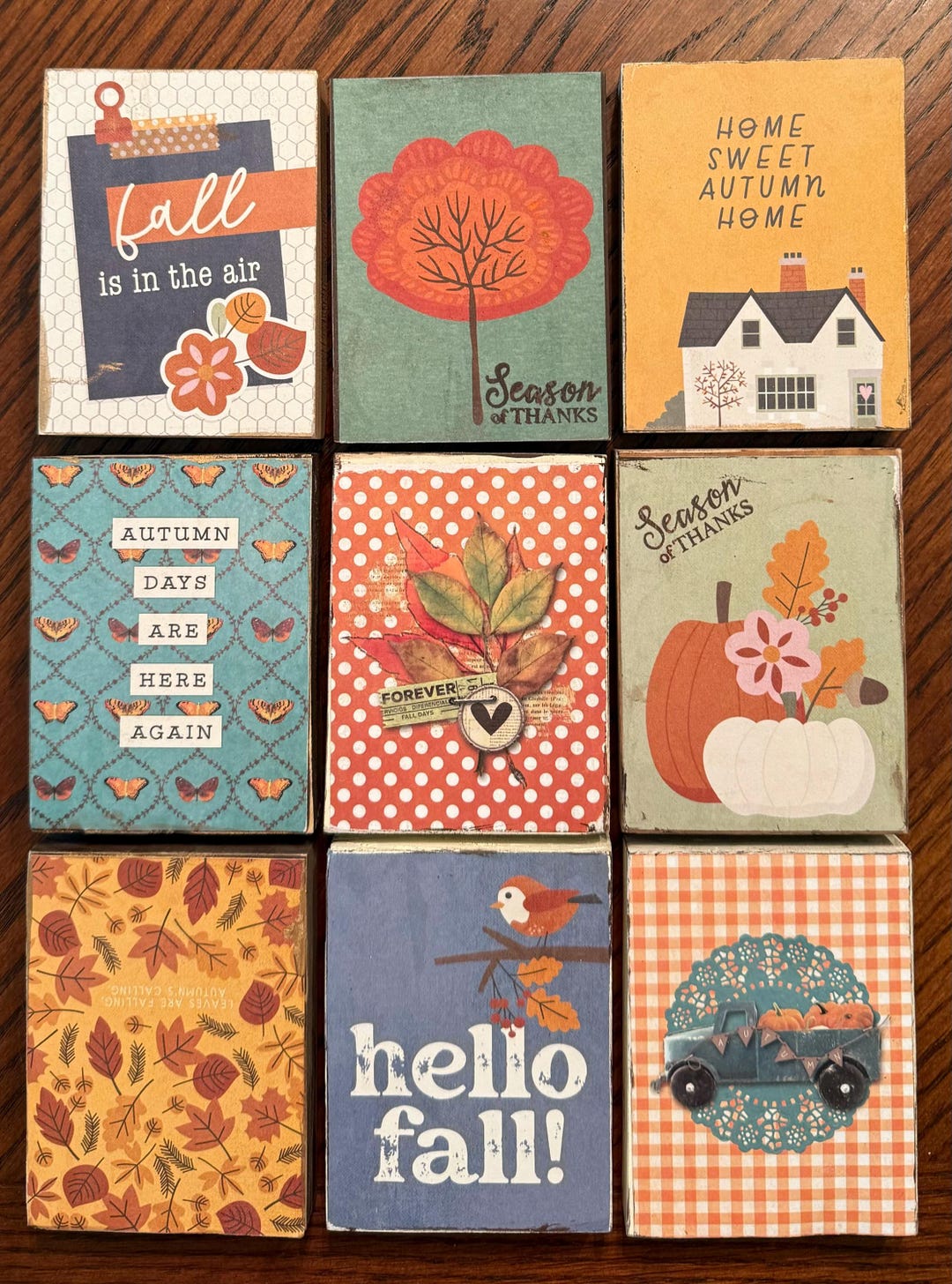 Fall and Autumn Scene Wooden Blocks. Tiered Tray. Shelf Sitters ...