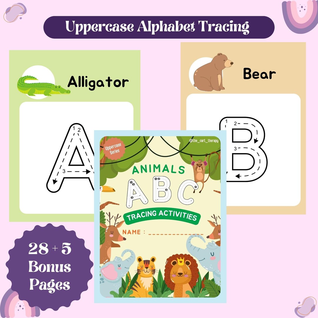 Animal Alphabet Letter Tracing Worksheets for Preschoolers – Uppercase ...