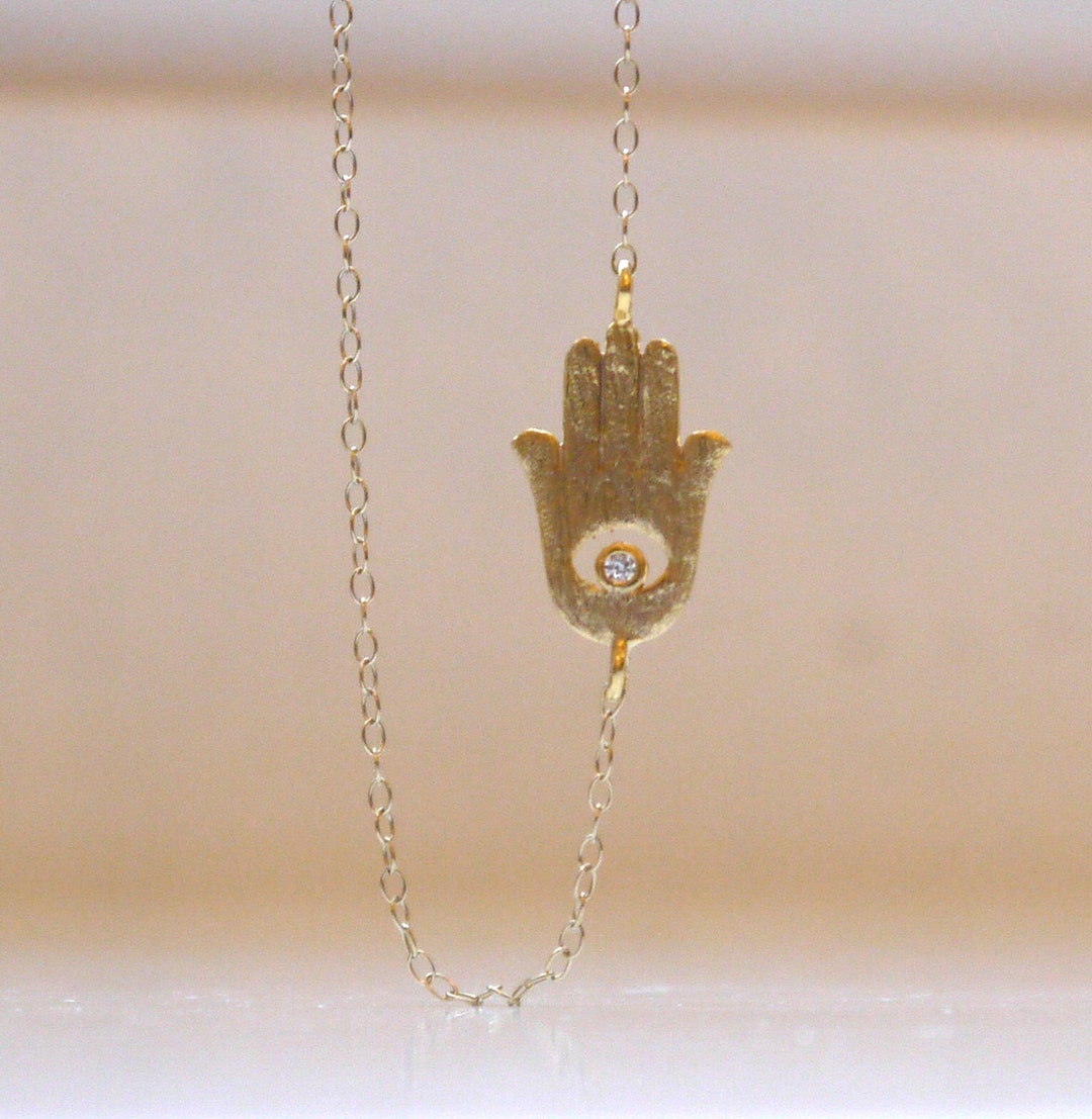 Sideways Hamsa Hand Necklace in Gold - Etsy