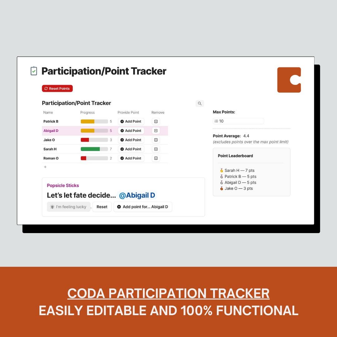 Participation & Point Tracker in Coda.io – Automated Leaderboard ...