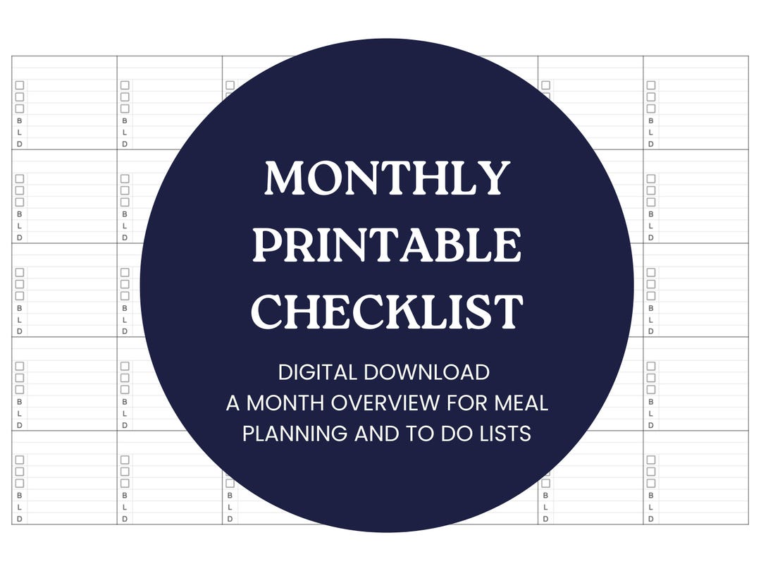 Month to Do List, Printable Month at A Glance, Monthly Planner, Monthly ...