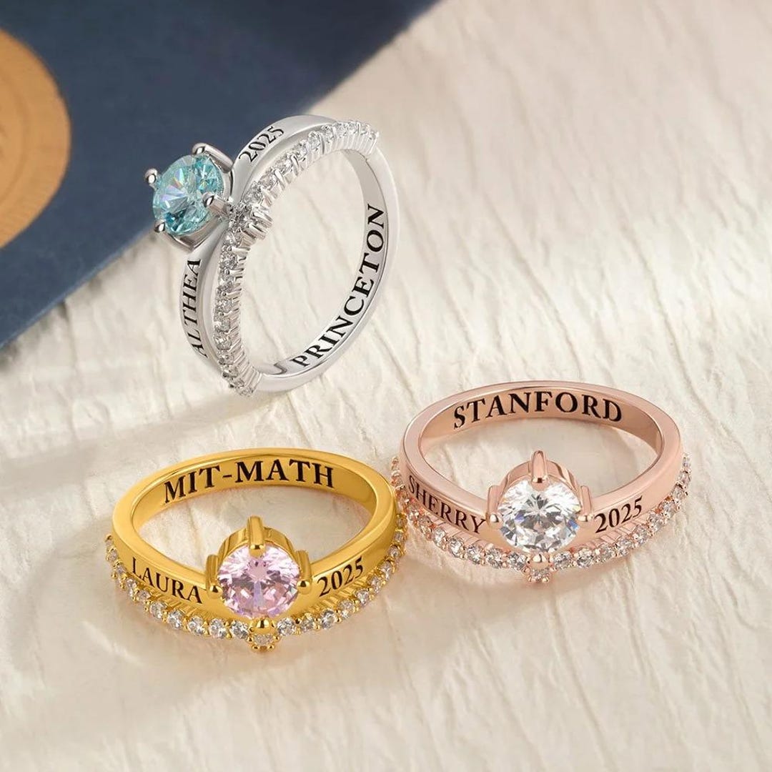 Custom Graduation Ring With Birthstone, Personalized Class Ring ...
