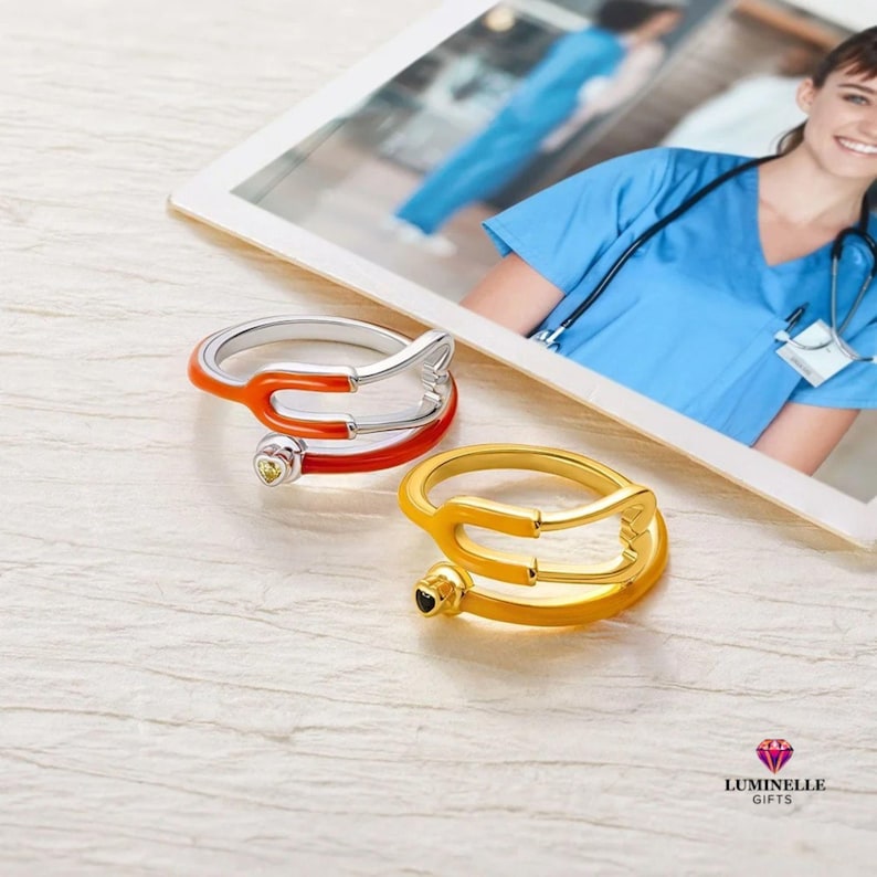 Custom Stethoscope Ring, Birthday Gift, Medical Ring, Enamel Jewelry - Etsy