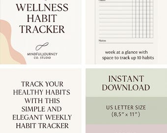 Weekly Wellness Habit Tracker Printable Self-care Tracker, PDF Habit ...