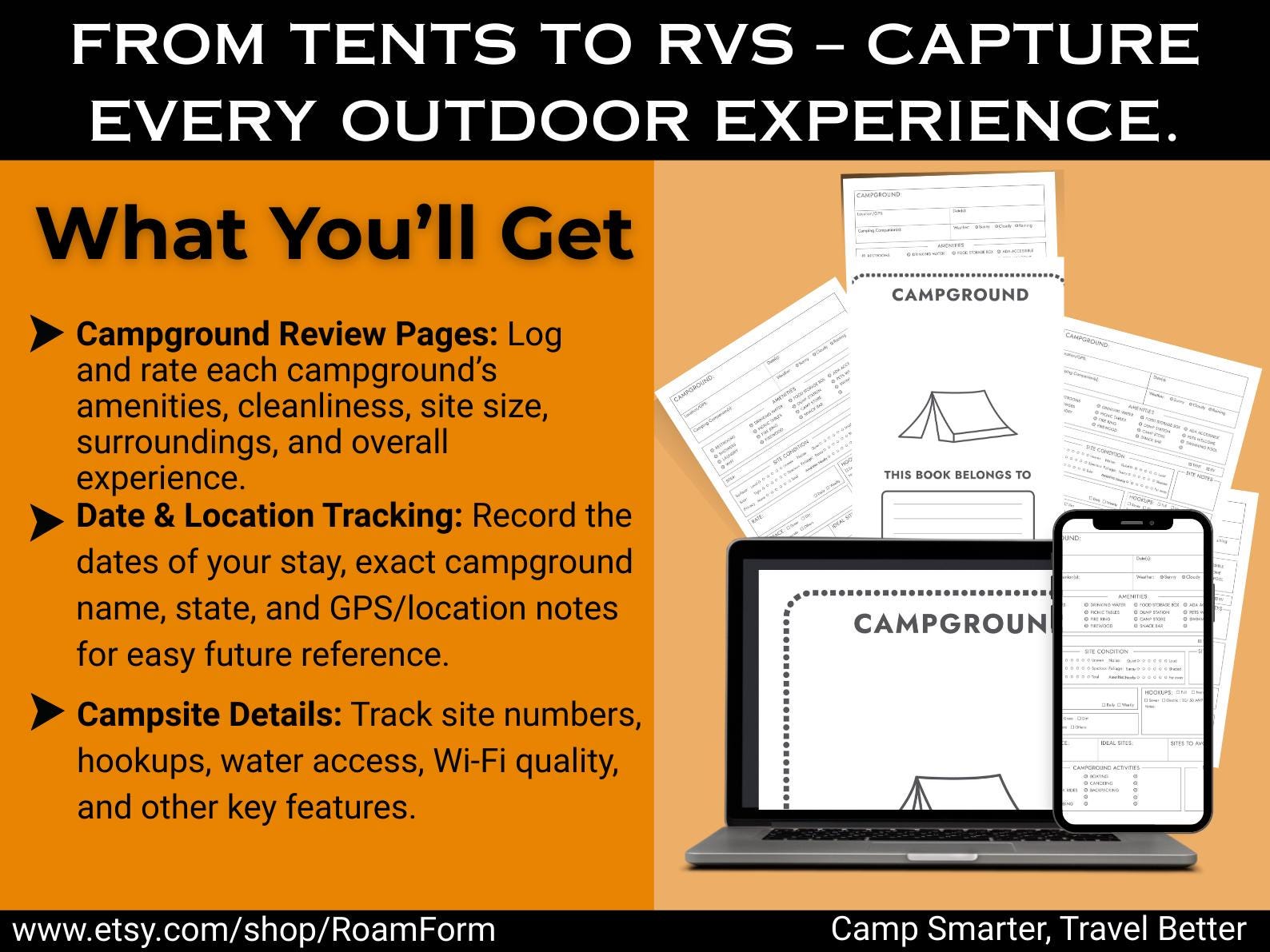 Campground Journal, Campground Tracker, Campground Log Book, Camping ...