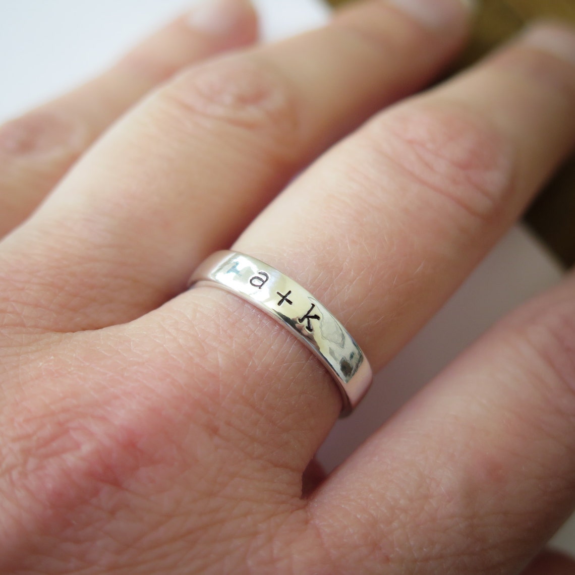 Couples Initials Ring Sterling Silver Wedding Hand - Etsy