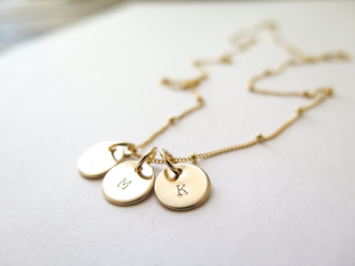 Dainty Initial Necklace / 14k Gold Fill Hand Stamped Tiny | Etsy
