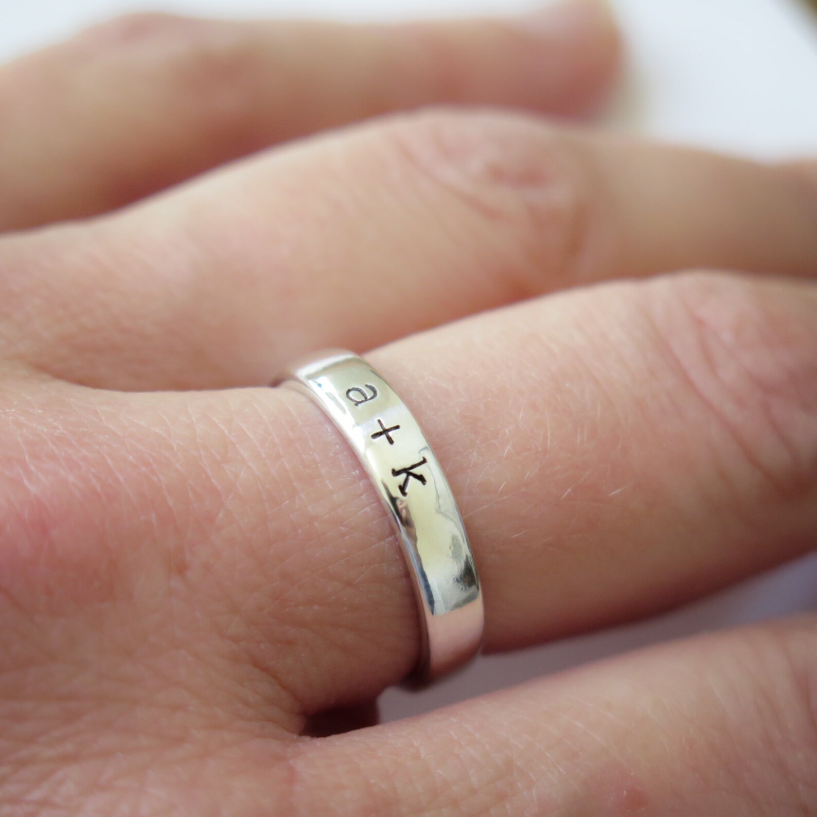 Couples Initials Ring Sterling Silver Wedding Hand - Etsy