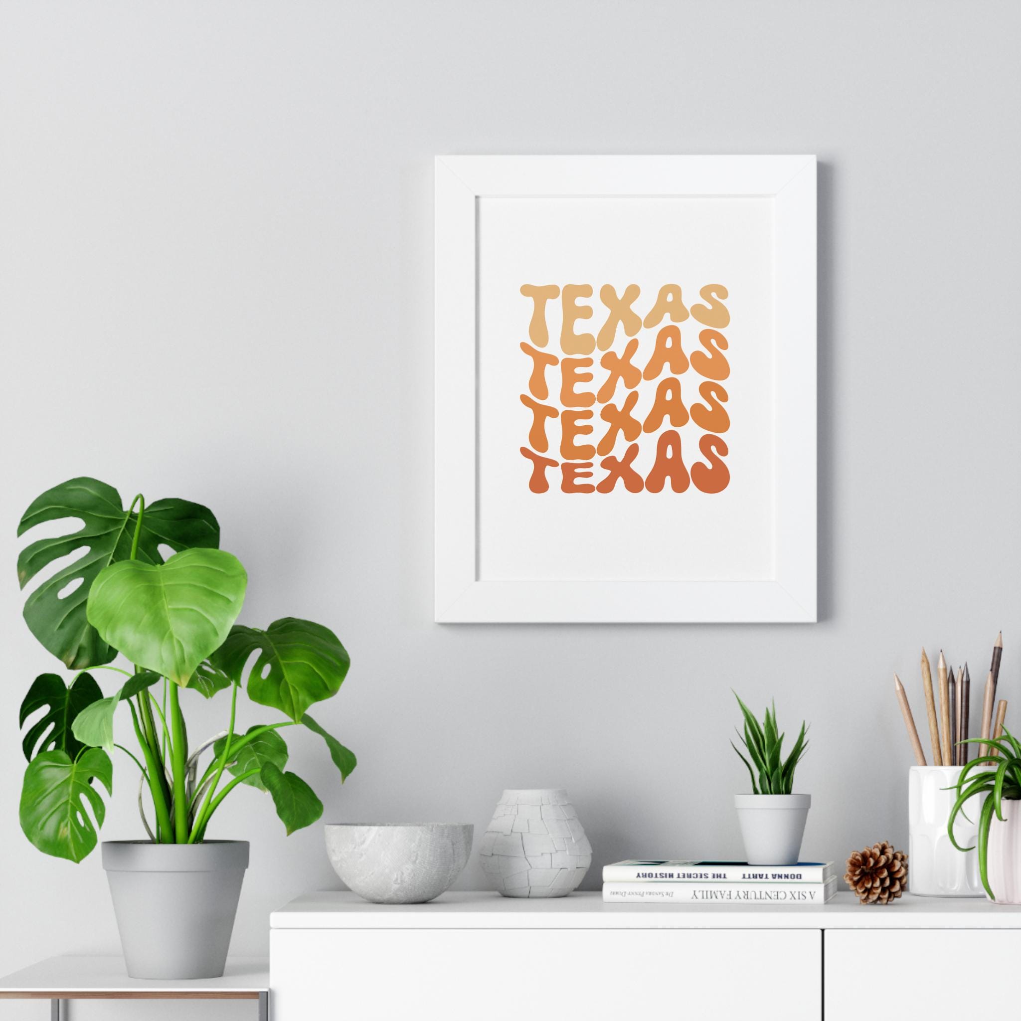 Texas Poster, Bubble Letter Font, Orange Ombre Wall Art, Minimalist ...
