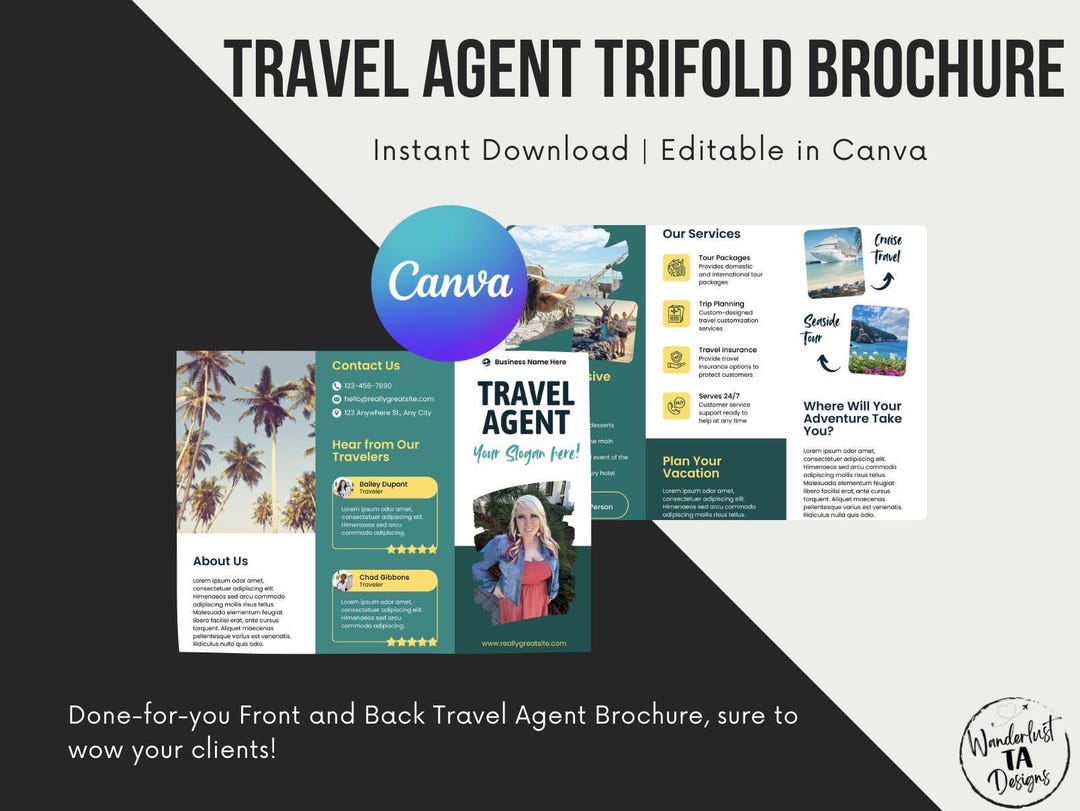 Editable Travel Agent Brochure Template | Canva Travel Business ...