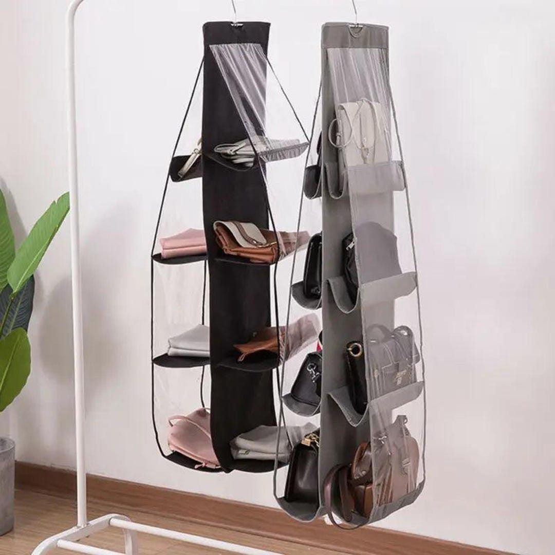 New 6/8 Pockets Shelf Tote Rack Bag Clear Hanging Purse Handbag ...