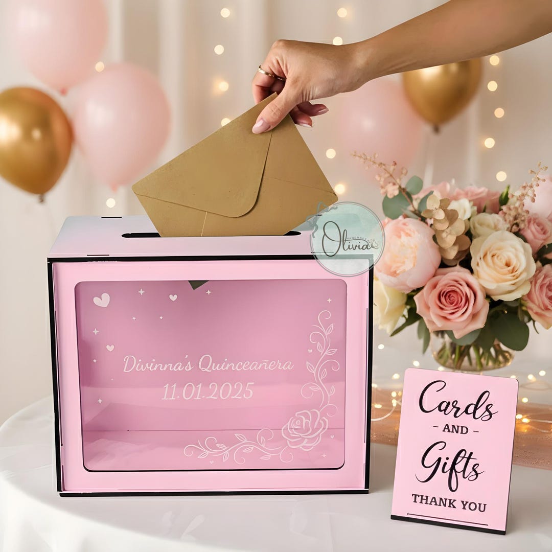 Quinceanera Card Box Sweet16 Money Box Personalized Wooden Box Elegant ...
