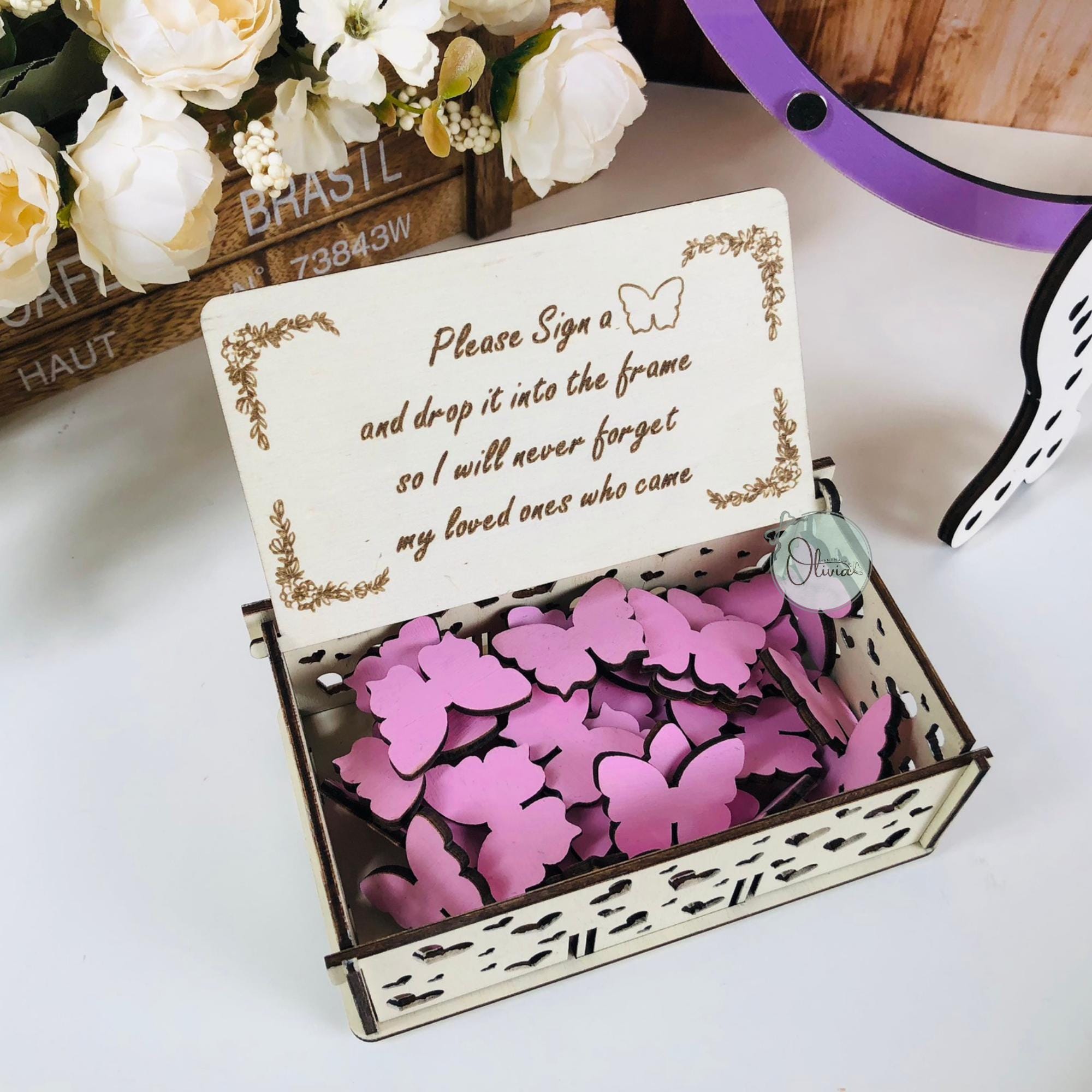 Quinceañera Guest Book Butterfly Drop Box Alternative Wooden Acrylic ...