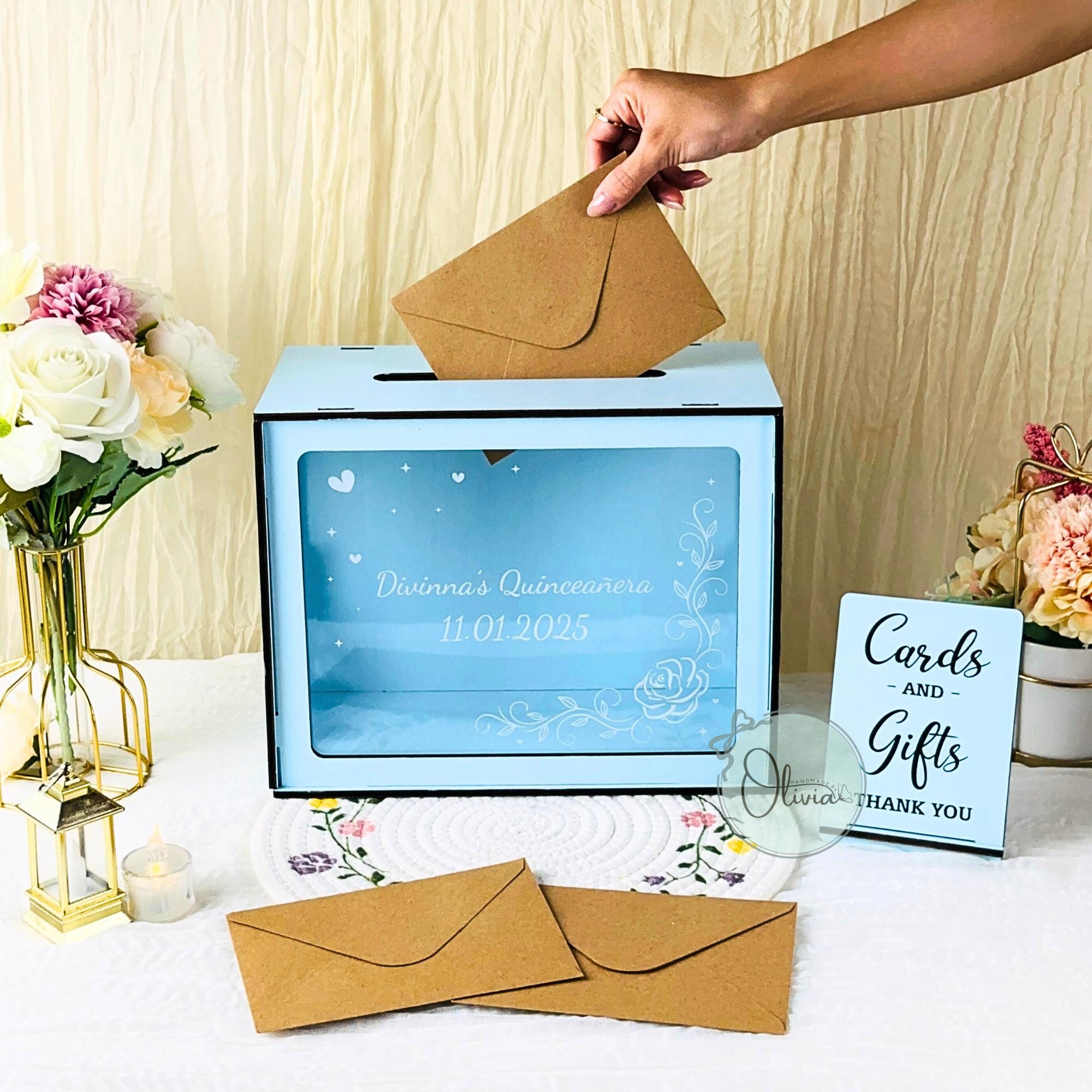 Quinceanera Card Box Sweet16 Money Box Personalized Wooden Box Elegant ...