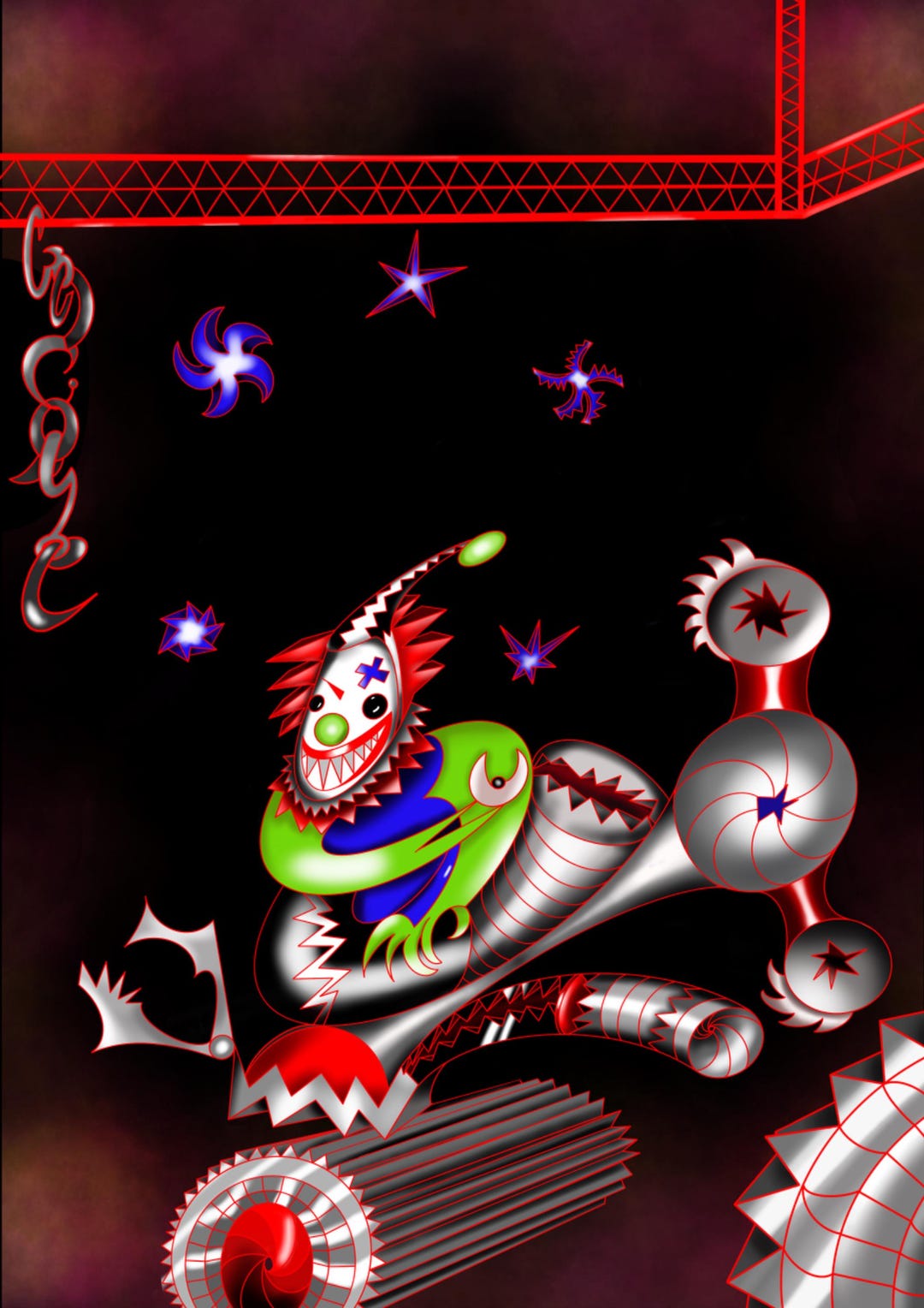 Clown Chaos Printable Art – Creepy Carnival Clown Wall Art | Dark ...