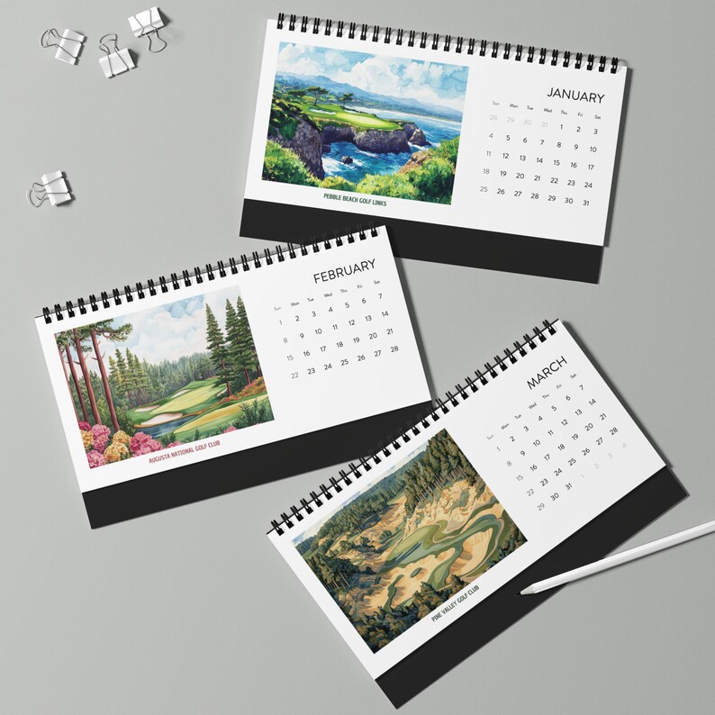 2026 Golf Desk Calendar, Golf Illustrations: Top US Courses Gift for ...