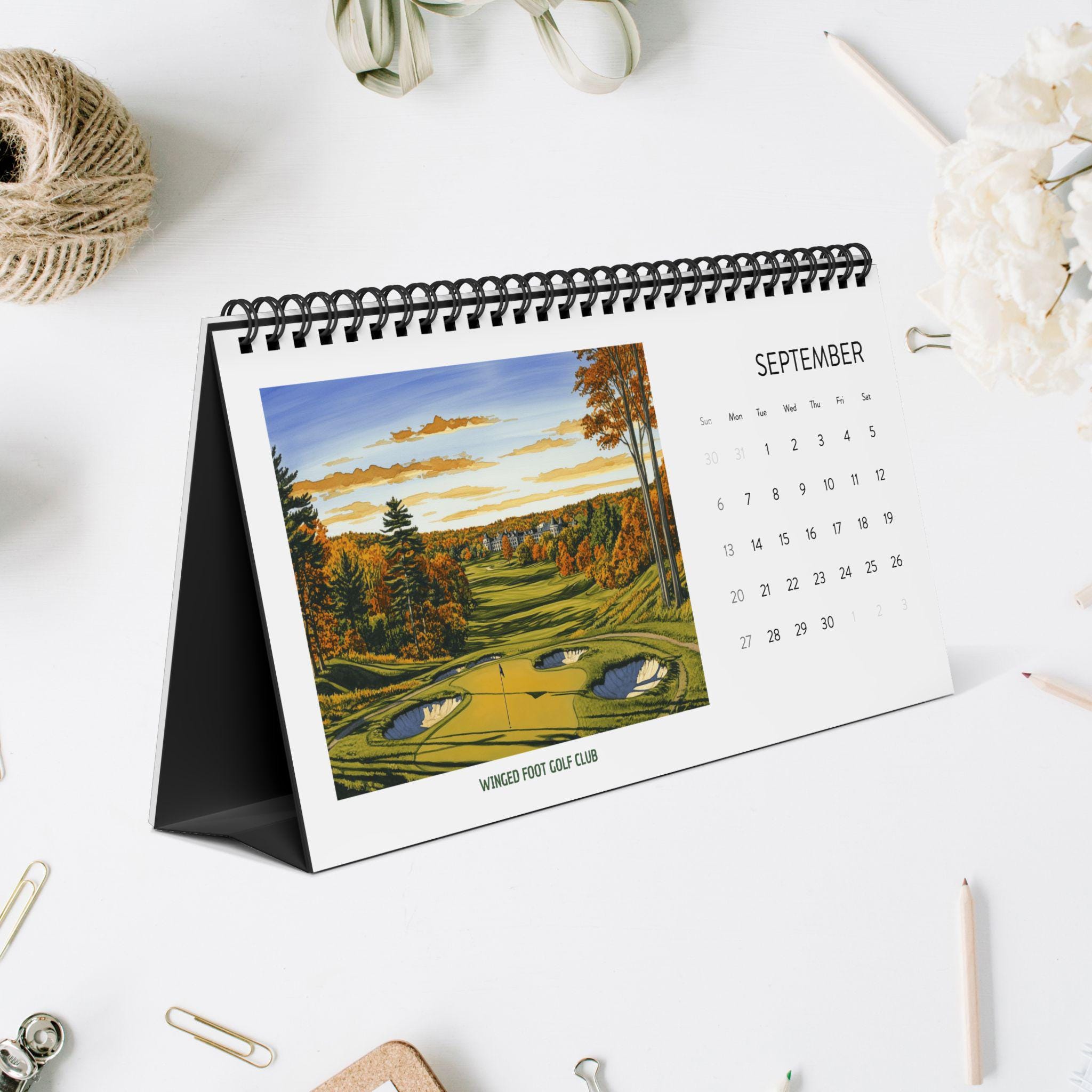 2026/2027 Golf Desk Calendar, Golf Illustrations US Courses Gift for ...