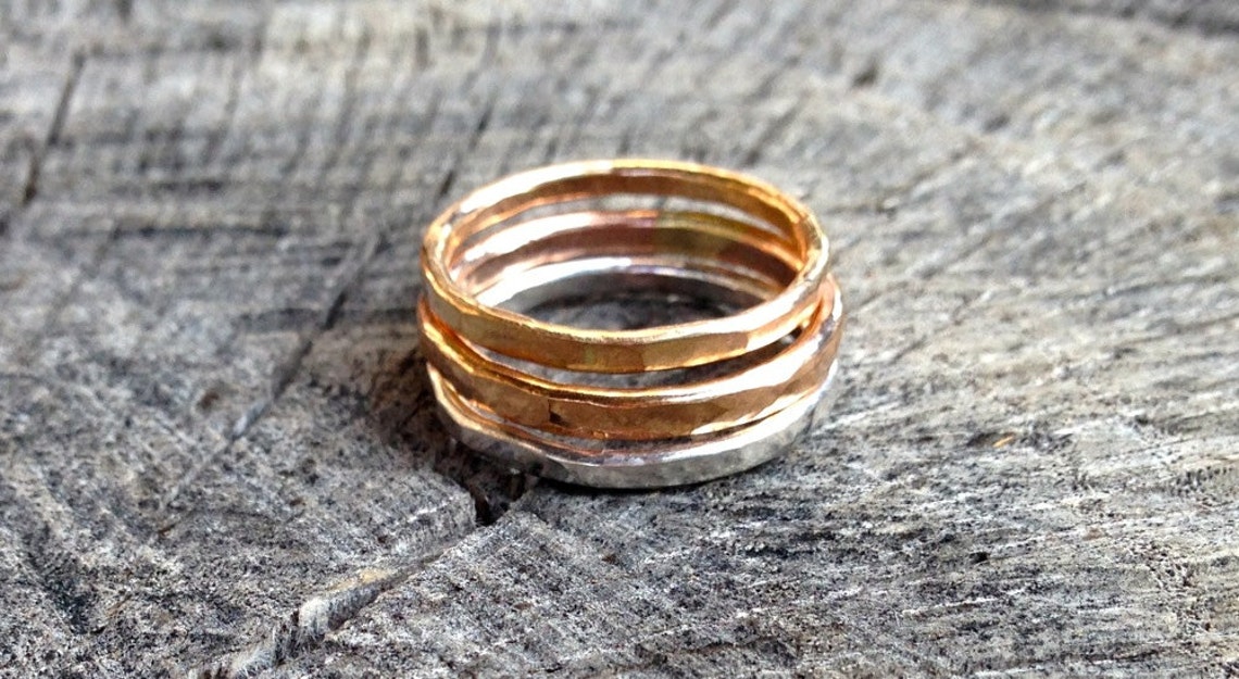 Tri-color Hand Forged Stacking Rings | Etsy