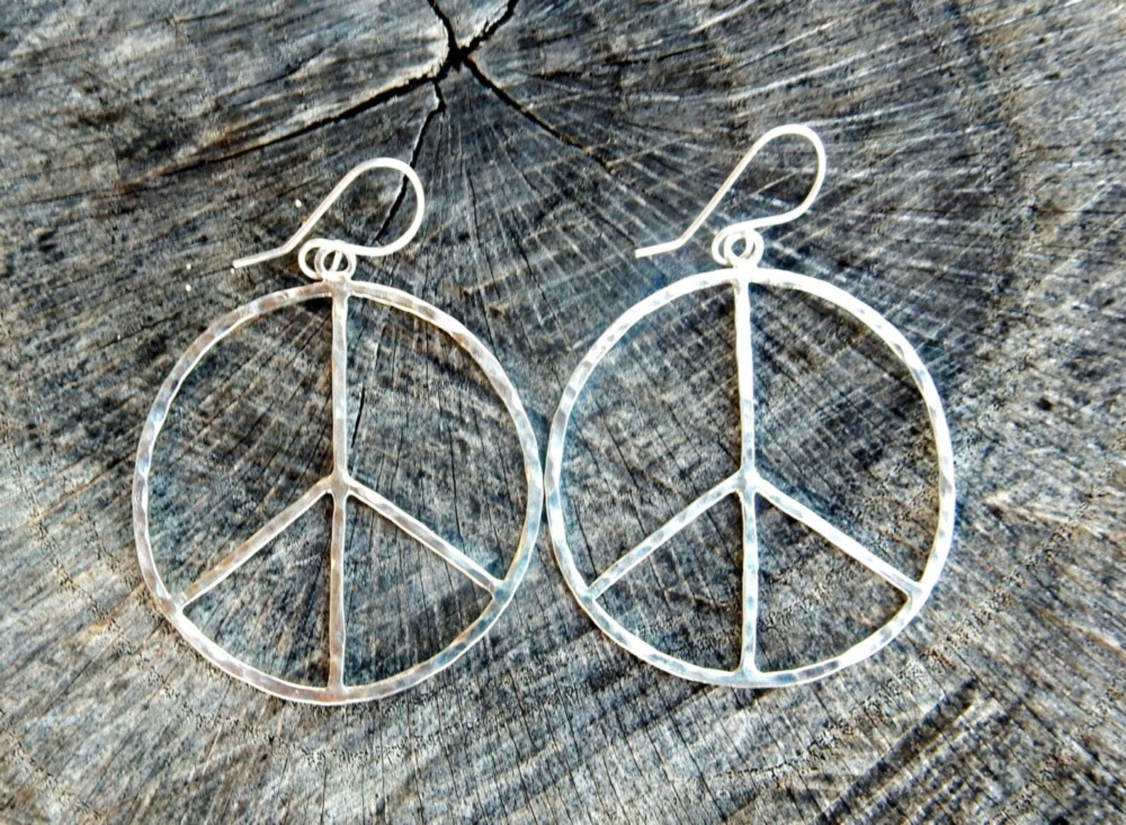 Hand Forged Sterling Peace Sign Earring - Etsy